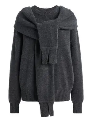 TWP Cashmere Crewneck Sweater With Removable Shrug - Dark Grey