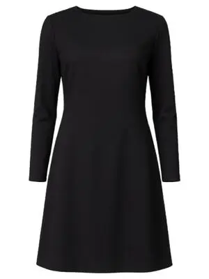 CONQUISTA Elegant Long Sleeve A-line Dress - Black