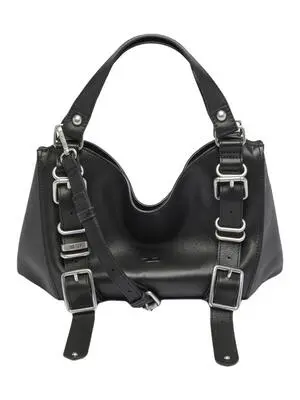 DIESEL® Diesel D-One Small Leather Handbag With Buckled Straps Black
