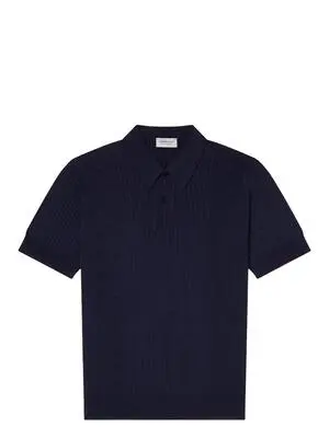 John Smedley Croall Ribbed Merino Wool Polo Shirt - Blue