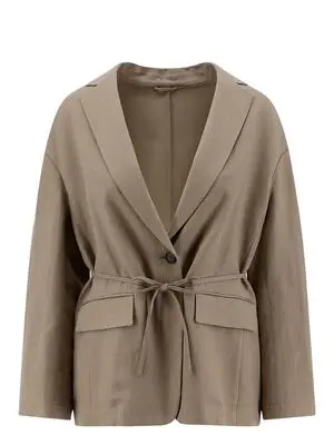 Brunello Cucinelli Viscose And Linen Blend Blazer - Beige