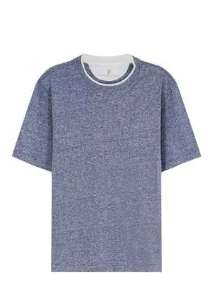 Brunello Cucinelli Linen And Cotton Blend Tshirt - Blue