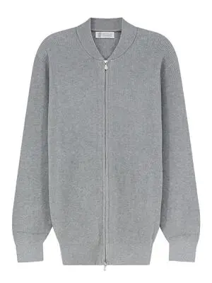 Brunello Cucinelli BRUNELLO CUCINELLI Ribbed Cotton Zip-Up Cardigan Grey