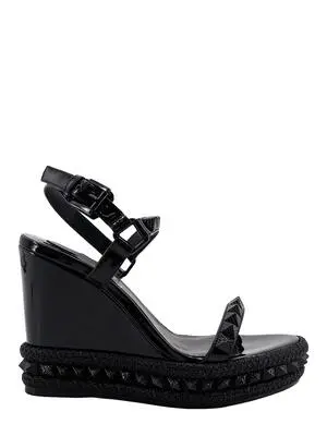 CHRISTIAN LOUBOUTIN Pyra Clou Leather Wedge Sandals - Black