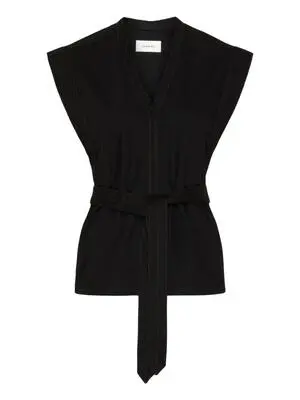 LEMAIRE Sleeveless V-neck Blouse With Belt - Black