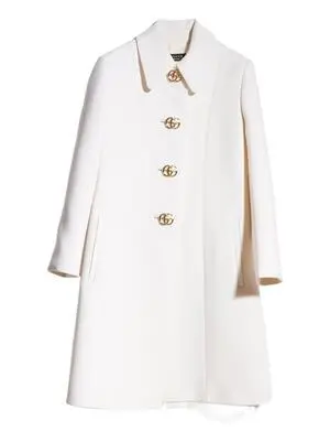 Gucci Wool Natté Coat With Double G Button - White