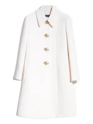 Gucci Wool Natté Coat With Double G Button - White