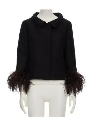 Valentino Garavani Feather Trimmed Long Sleeve Jacket - Black