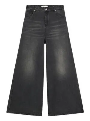 Blumarine Superwide Leg" Jeans With Whiskering Effect - Grey