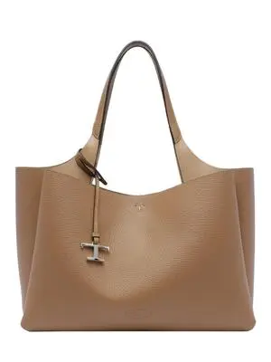 TOD'S Tod's Timeless Logo Plaque Medium Tote Bag Brown