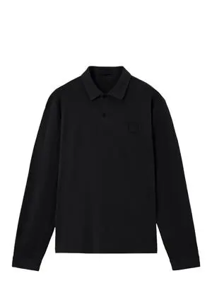 Stone Island Slim-fit Long-sleeve Polo With Tonal Compass Patch - Black