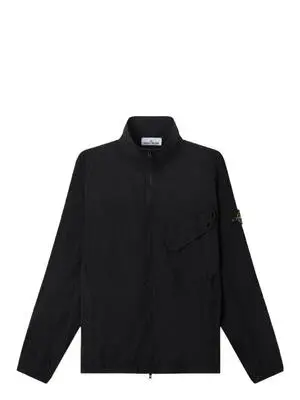 Stone Island Comfort-fit Zip-up Overshirt With Chest Pocket - Black