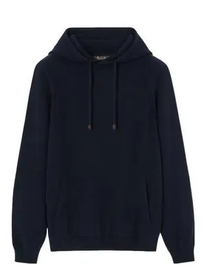 Loro Piana Merano Ribbed Drawstring Hoodie - Navy Blue