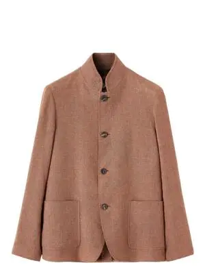 Loro Piana Spagna Jacket With Mandarin Collar And Horn Button Fastening - Rust Micro Design