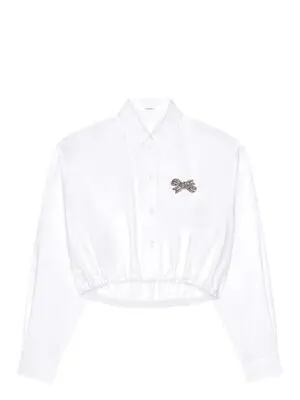 Givenchy Cropped Poplin Shirt With Embroidered Bow Detail - White