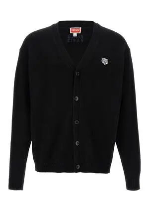 Kenzo Happy Tiger Patch Knit Cardigan - Black