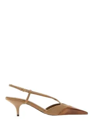 Miu Miu Pointed Toe Slingback Kitten Heels - Brown