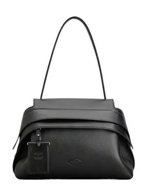 TOD'S Embossed Logo Shoulder Bag - Black