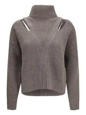 P.a.r.o.s.h Cutout Shoulder High Neck Knitted Sweater - Light Brown