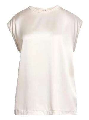 Brunello Cucinelli Satin Crewneck Short Sleeve Top With Appliqués And Beads - White