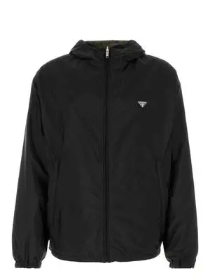 Prada Reversible Hooded Jacket With Logo - Black