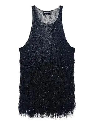 Giorgio Armani Sleeveless Fringed Knit Top - Black