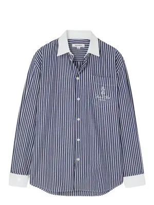 SPORTY  RICH Sporty & Rich Vendome Oversized Striped Cotton Oxford Shirt - Blue