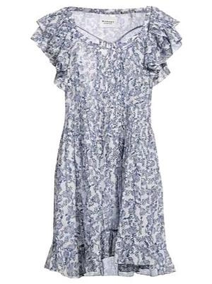 Isabel Marant Étoile Floral-design V-neck Short Sleeve Ruffled Dress - Gray