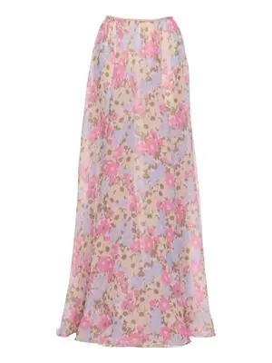 Valentino Garavani Floral Pleated Midi Skirt - Pink
