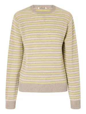 Auralee Lightweight Striped Crew Neck Knit Top - Nude