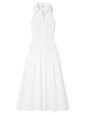 Staud Romy Gathered Cotton-blend Poplin Maxi Dress - White