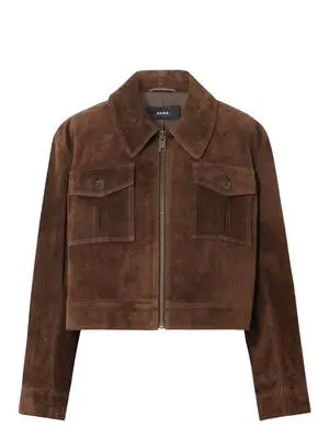 ARMA Cropped Suede Jacket With Zip And Patch Pockets - Brown