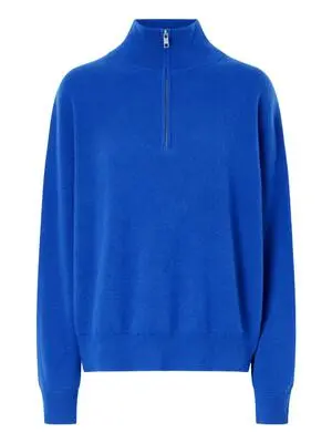 Staud Half-zip Stand-collar Knit Sweater - Blue