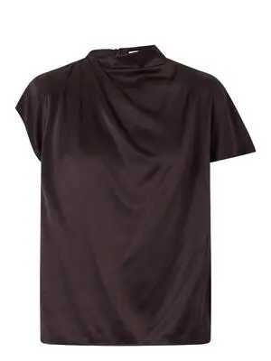 Staud Staud Davina Asymmetrical Draped Silk-Blend Top Black