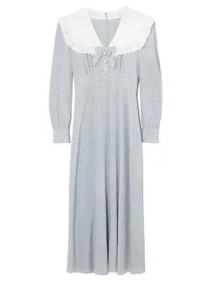 Alessandra Rich Ruffled Polka Dot Silk Crepe Midi Dress - Gray