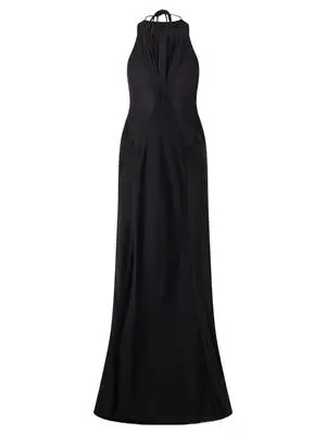 Victoria Beckham Paneled Satin Halterneck Gown - Black