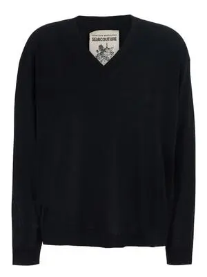 SEMICOUTURE Knitted V-neck Pullover - Black