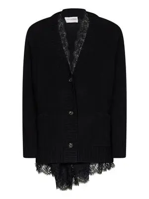 ERMANNO FIRENZE Lace Trim Button-up Cardigan - Black