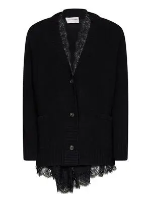 ERMANNO FIRENZE Lace Trim Button-up Cardigan - Black
