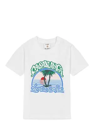 Casablanca Crewneck Short Sleeve T-shirt With Tropical Landscape Print - White