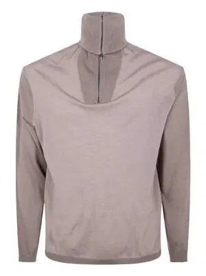 Emporio Armani Two-tone Knit Partial-zip Jumper - Nude
