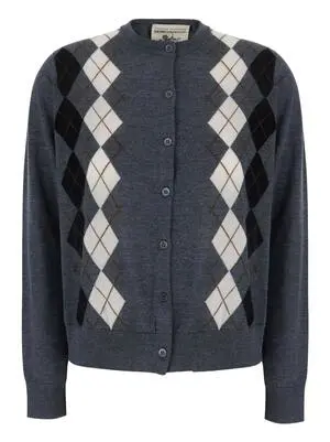 SEMICOUTURE Argyle Motif Cardigan - Grey