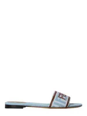 Fendi Denim Slide Sandals - Blue