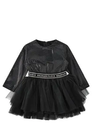 Balmain Long Sleeve Crewneck Dress - Black