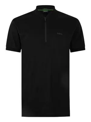 Hugo Boss Hugo Boss Half-Zip Stand Collar Short Sleeve Top Black