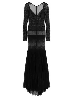 Blumarine Sheer Lace Overlay Long Sleeve Gown - Black