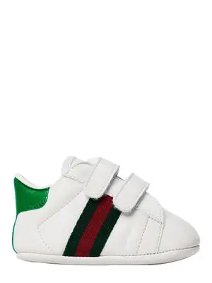 Gucci Leather Prewalker Shoes With Web Stripe Detail - No