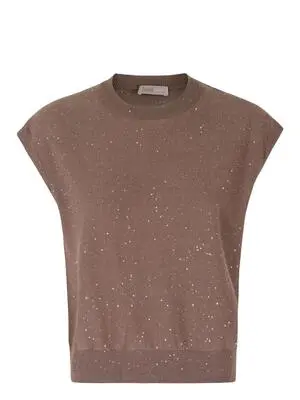 Herno Crew Neck Knit Top With Sequins - Brown