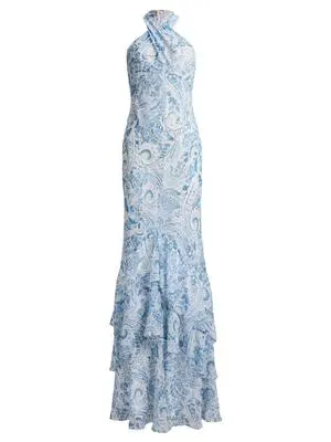 Ralph Lauren Paisley Print Mermaid Gown - Blue