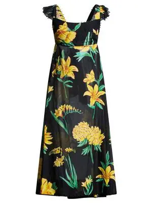 Farm Rio Sleeveless Floral Print Midi Dress - Black